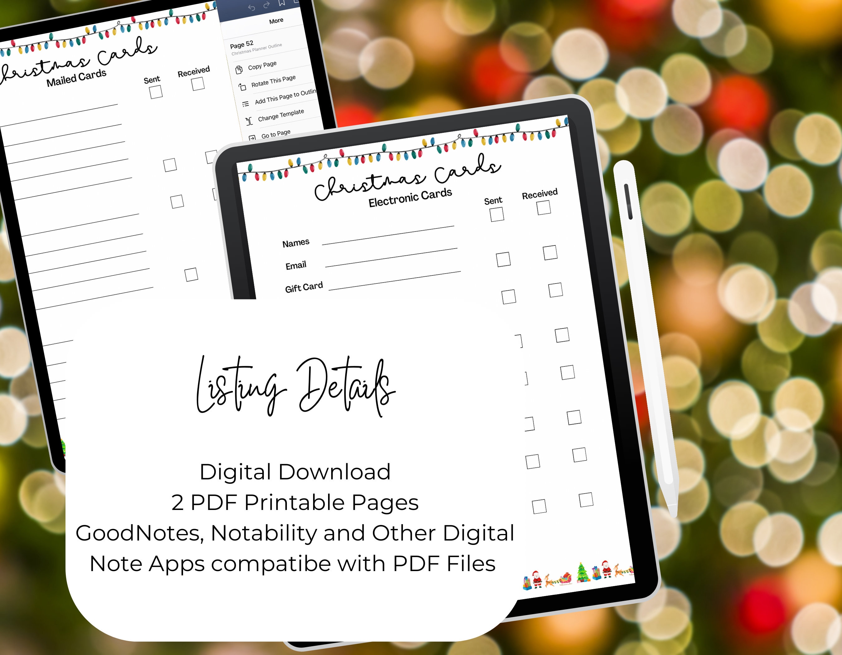 Christmas Cards Goodnotes PDF Printable Digital Planner Insert - Etsy