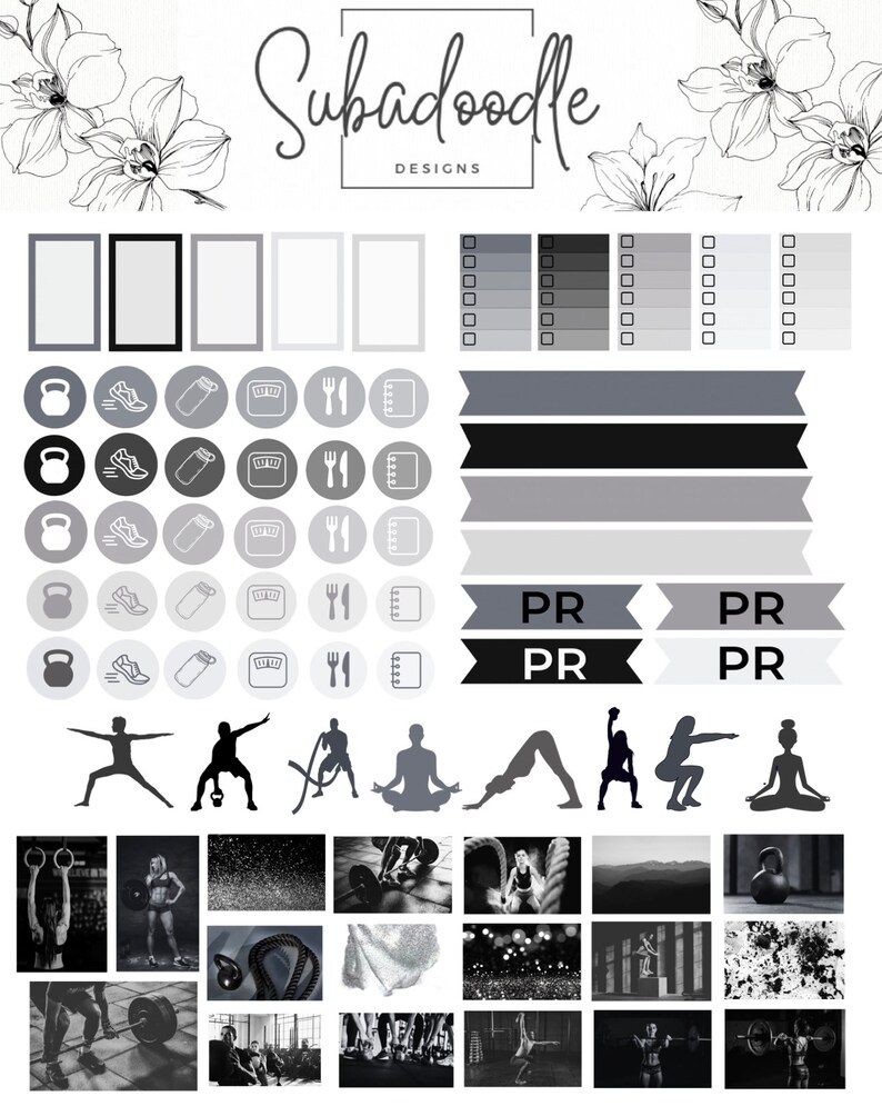 Crossfit Goodnotes Digital Stickers Monochrome Download Crossfit ...