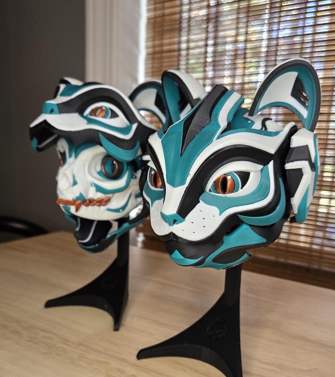 Articulating Catbot Mask: Green & Copper Cyberpunk Decor - Etsy