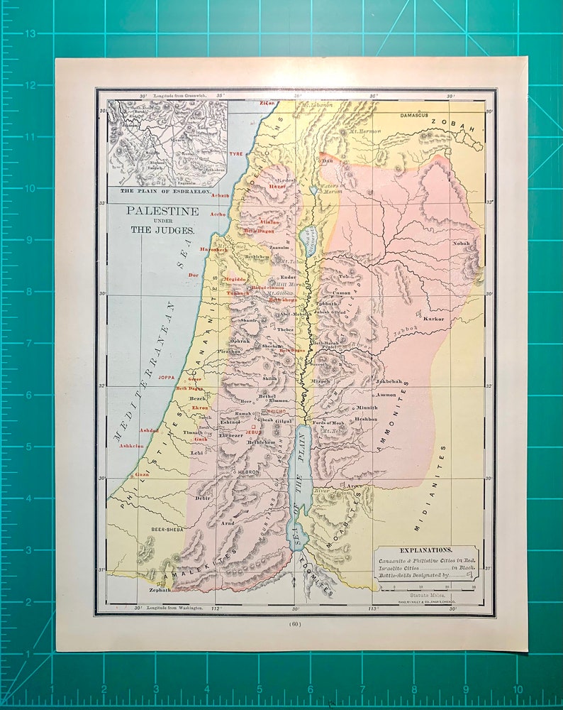 Map of Palestine Under the Reign of the Judges (original 1899) - Etsy