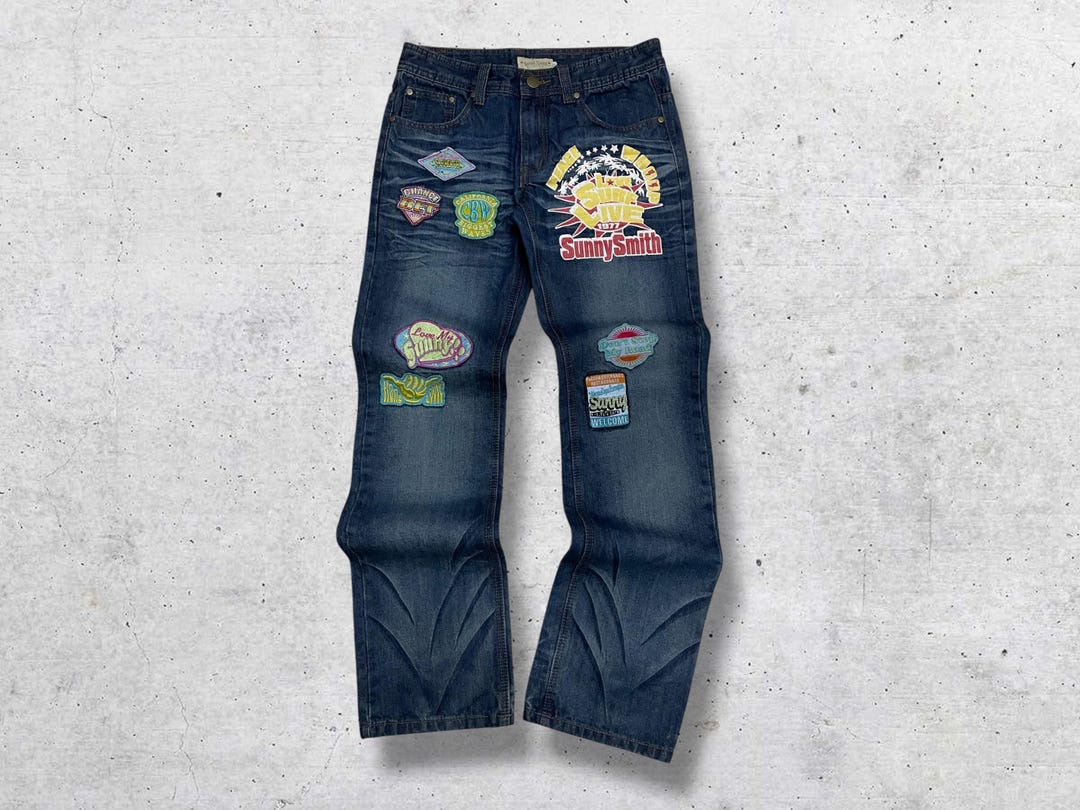 Vintage Sunny Smith Japanese Denim W30 | Graphic Patchwork Indigo Jeans ...