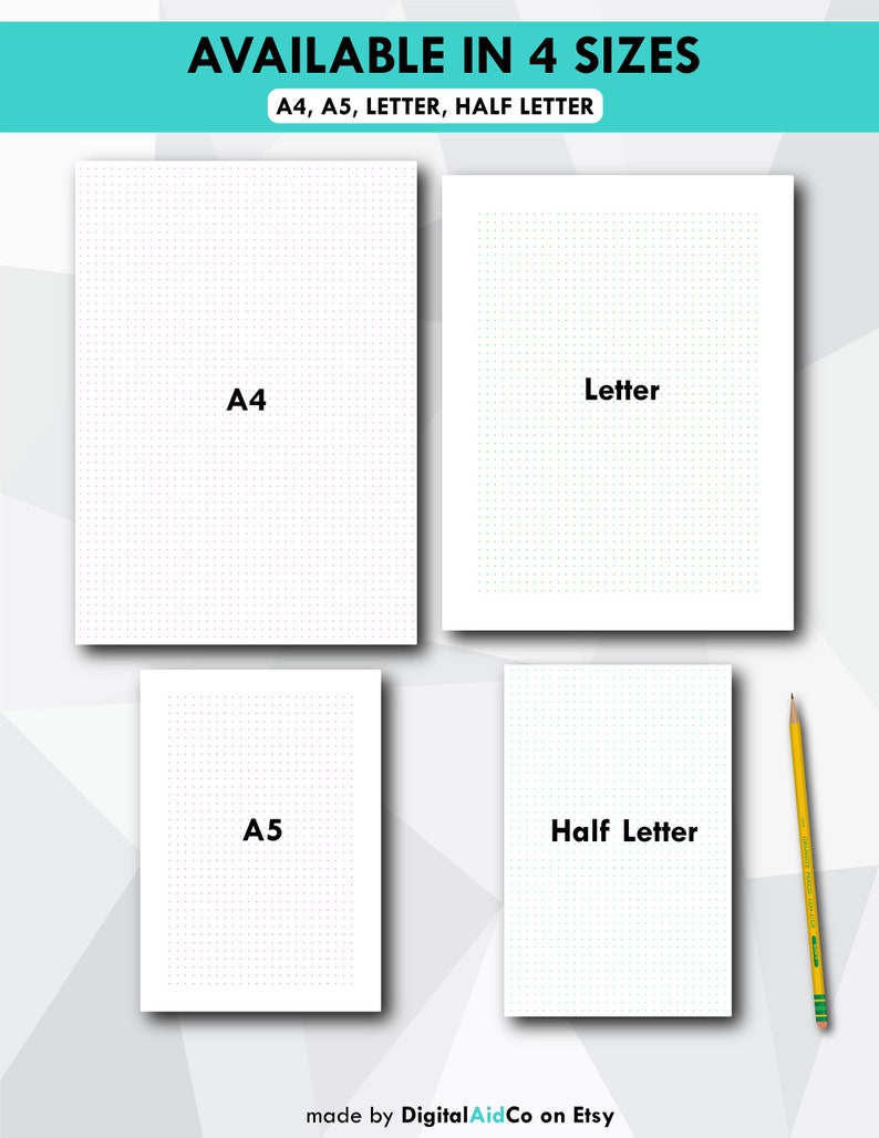 Dot Grid Paper Bundle, Printable, Fillable 6 Colors, (sizes: A4, A5 ...