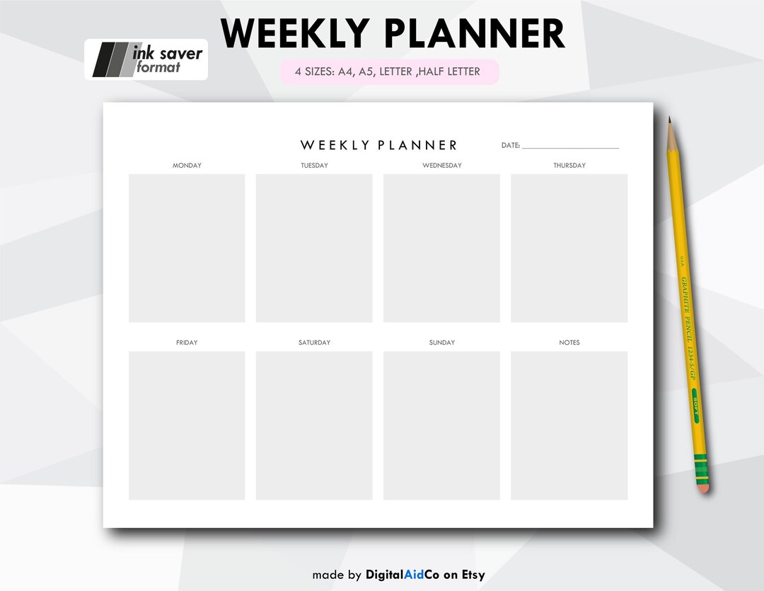 Weekly Planner, Printable, Minimalist, Office Planner, Desk Planner ...