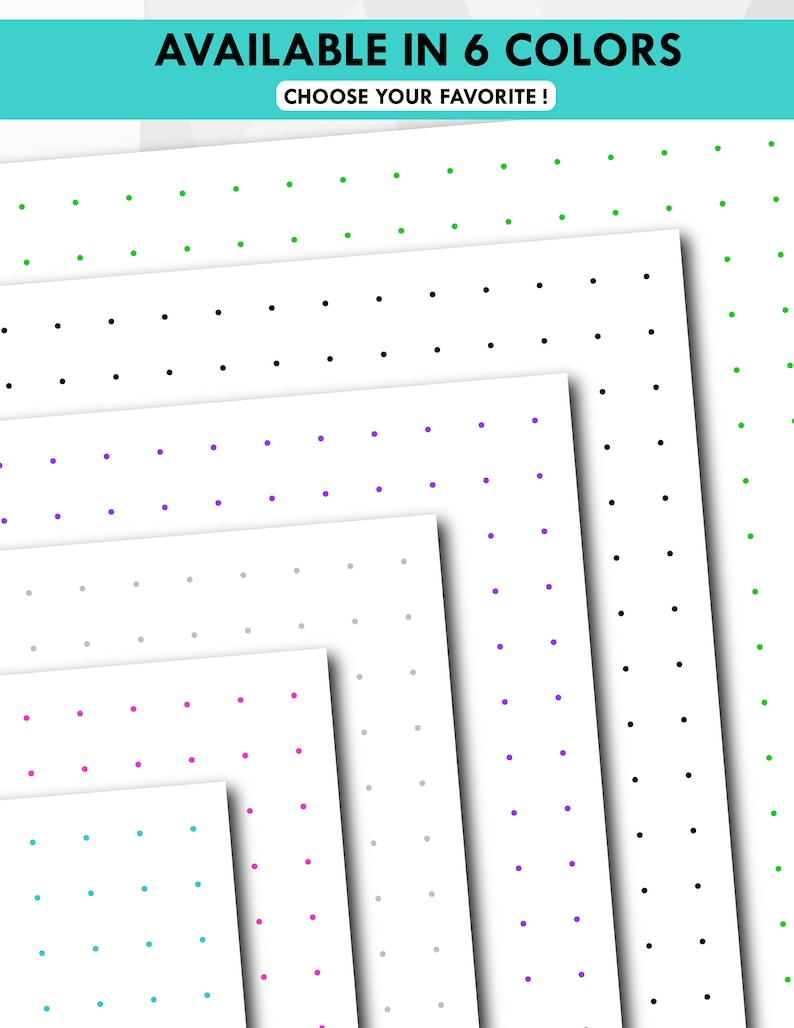 Dot Grid Paper Bundle, Printable, Fillable 6 Colors, (sizes: A4, A5 ...