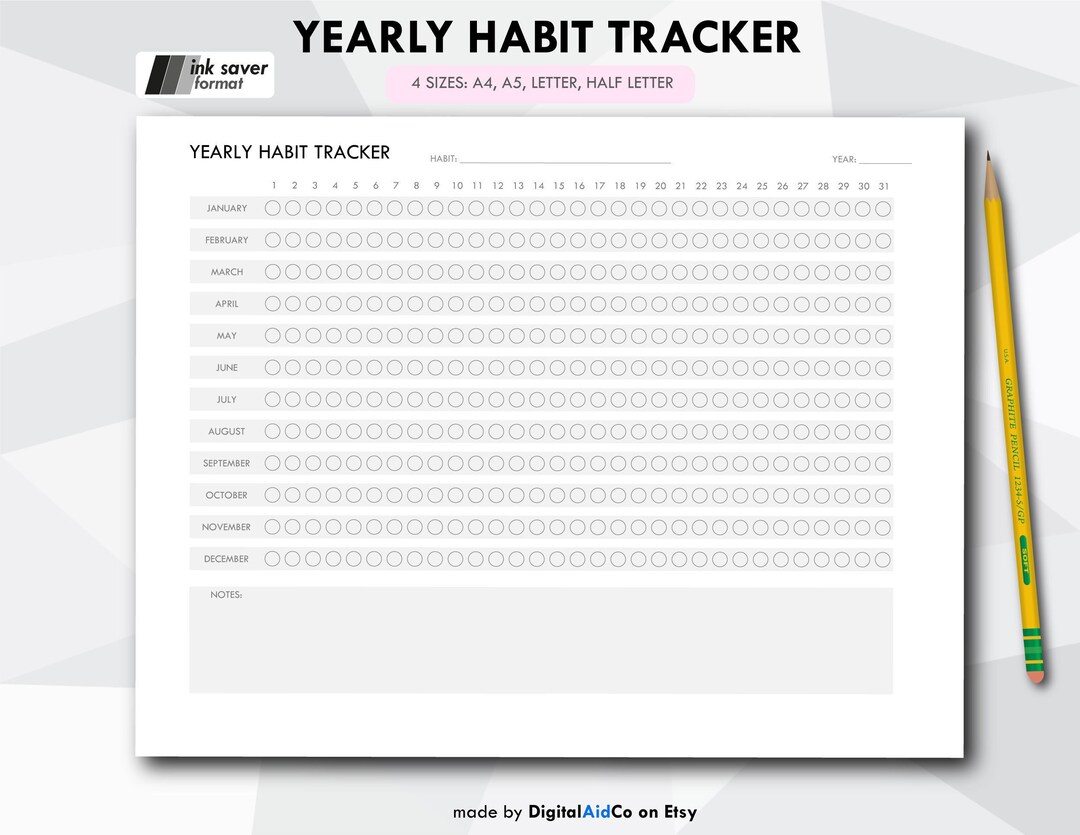 Yearly Habit Tracker, Printable, Template Challenge, Routine Checker ...