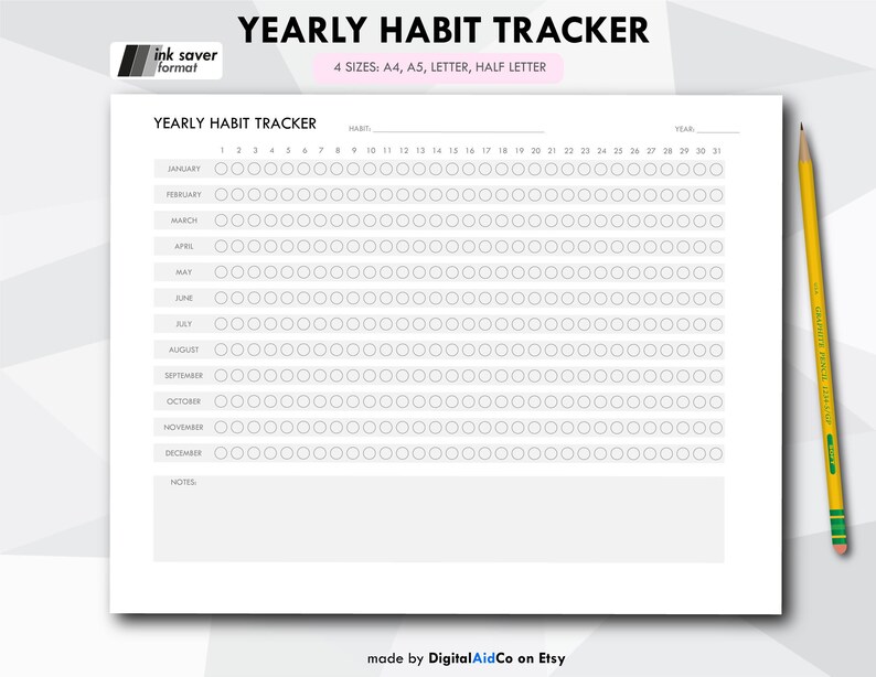Yearly Habit Tracker, Printable, Template Challenge, Routine Checker ...