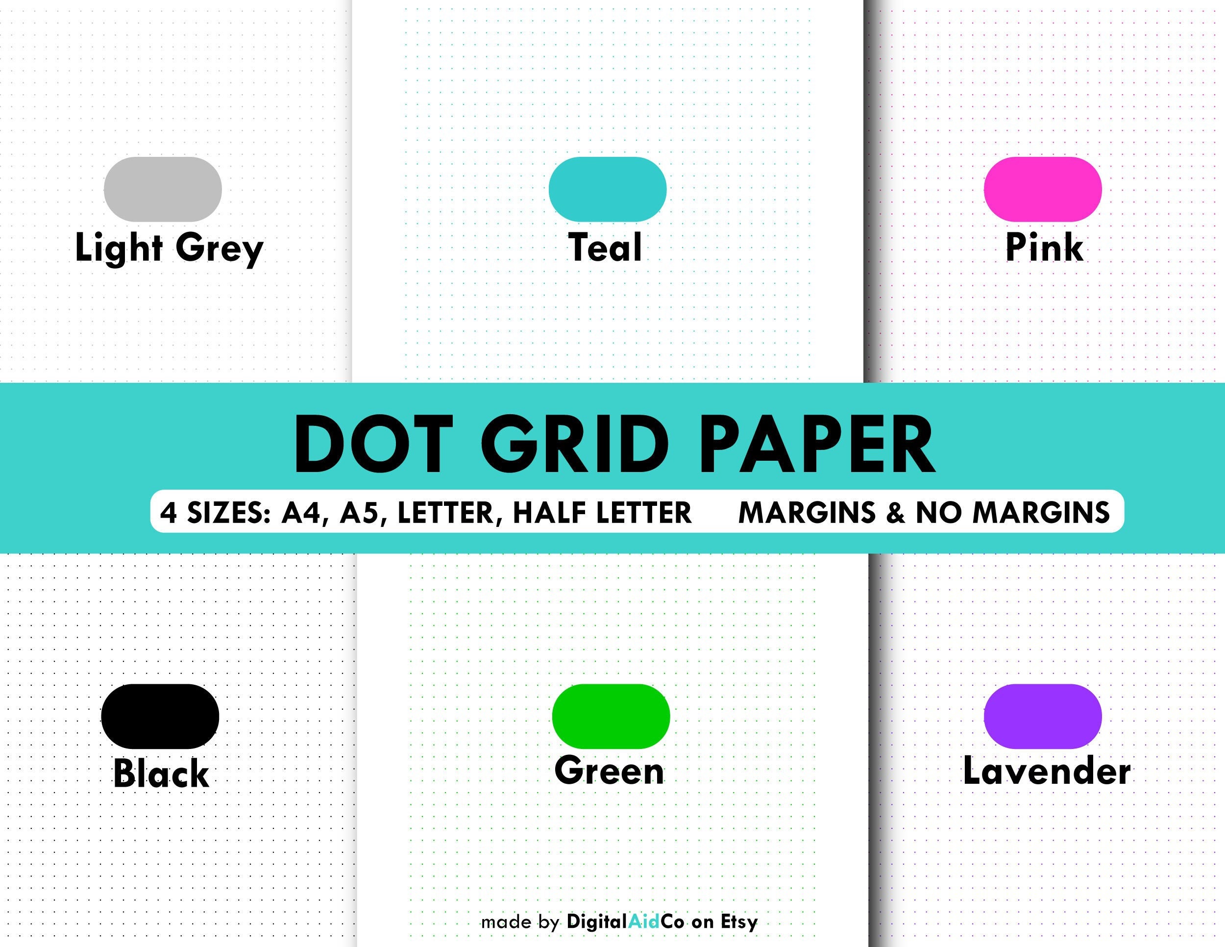 Dot Grid Paper Bundle, Printable, Fillable 6 Colors, (sizes: A4, A5 ...
