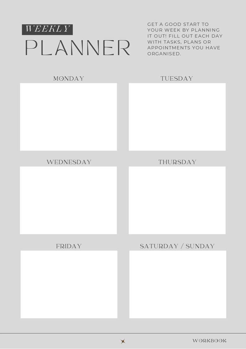 5 Color Weekly Planner Printable, Minimalist Weekly Schedule, Week at a ...