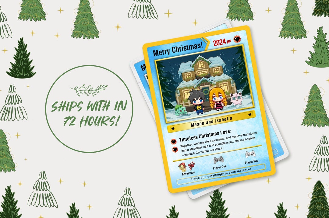 Hand-drawn Pokémon Christmas Card, Custom Holiday Greeting, Christmas ...