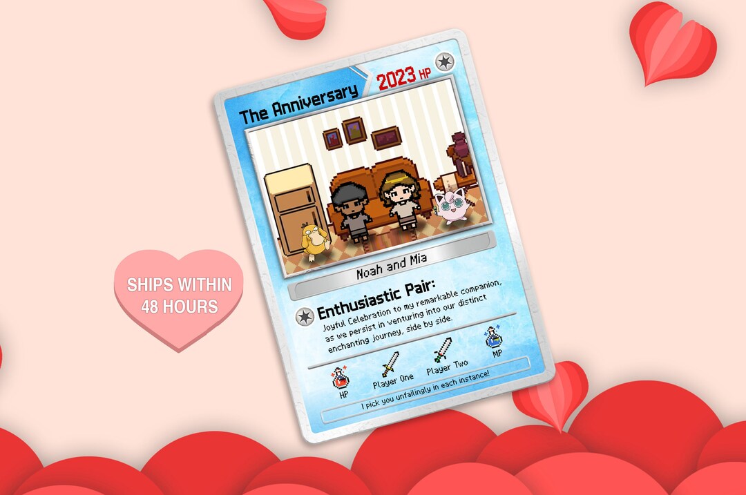 Original Pokemon Inspired Couple's Anniversary Card, Hand Drawn Pokemon ...