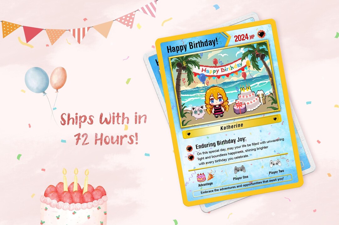 Custom Birthday Pokemon Card, Hand-painted Card Inspired by Pokemon ...