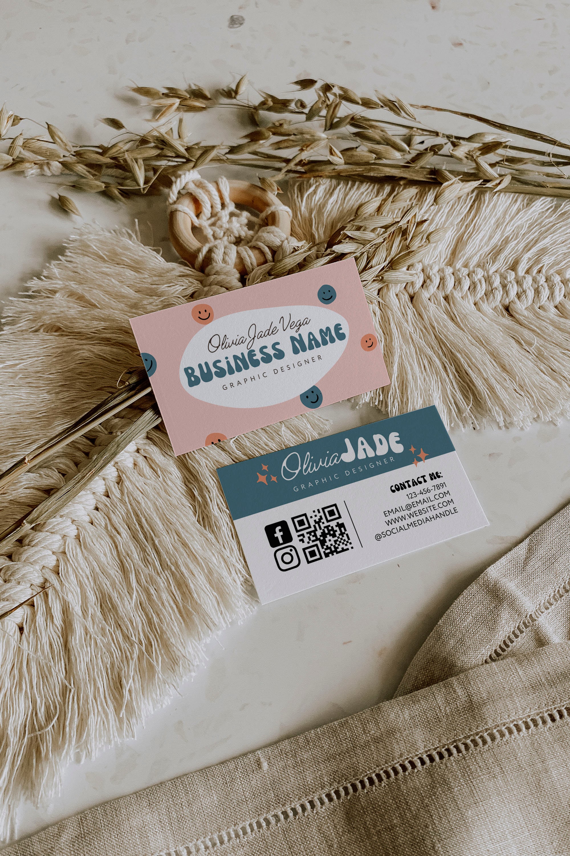 DIY Business Card Template, Retro QR Code Business Card, DIY Trendy ...