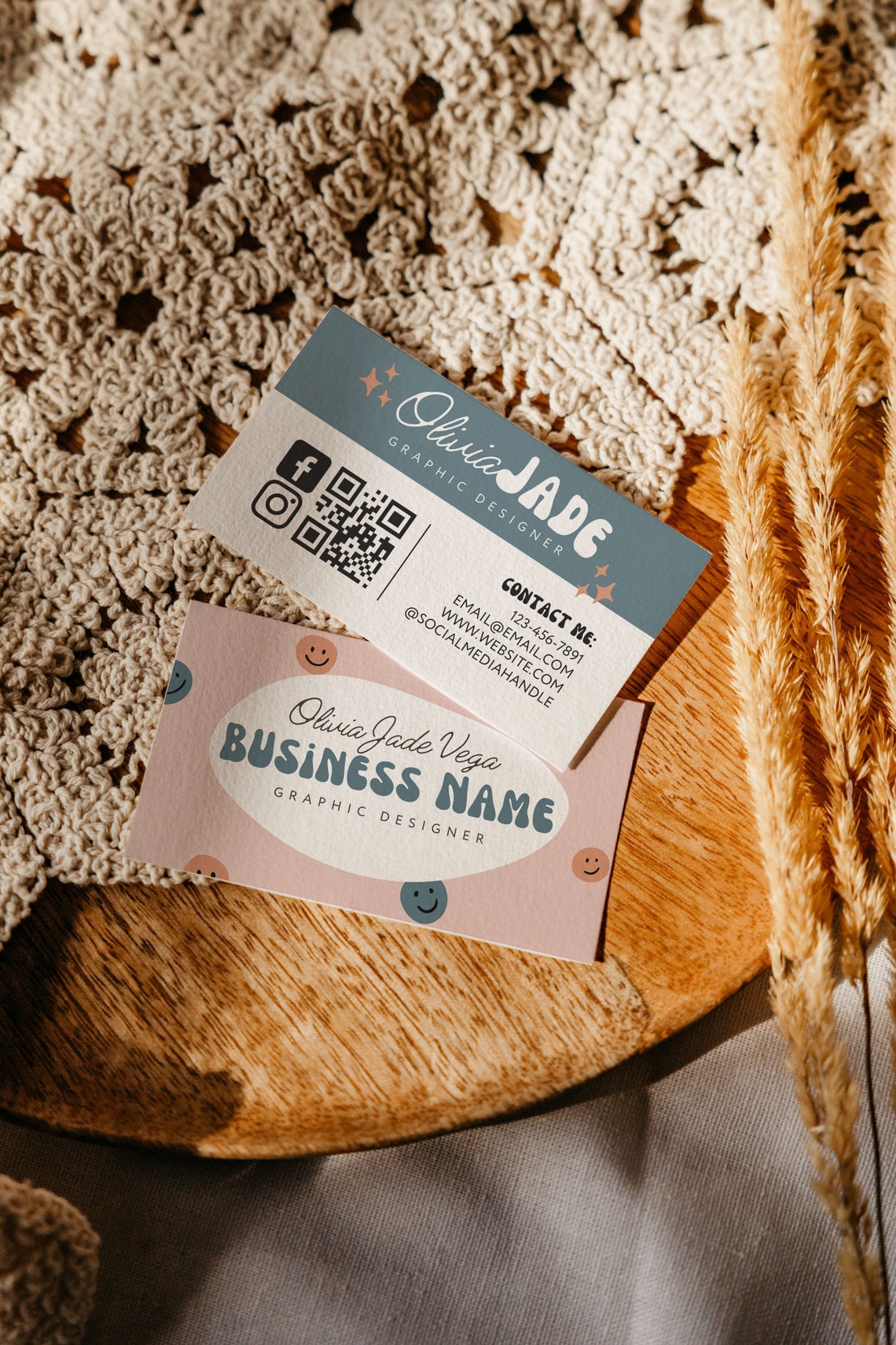 DIY Business Card Template, Retro QR Code Business Card, DIY Trendy ...