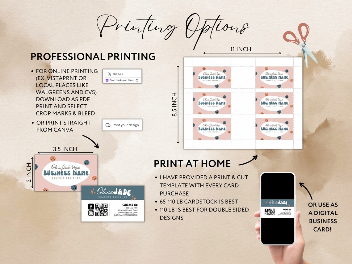 DIY Business Card Template, Retro QR Code Business Card, DIY Trendy ...