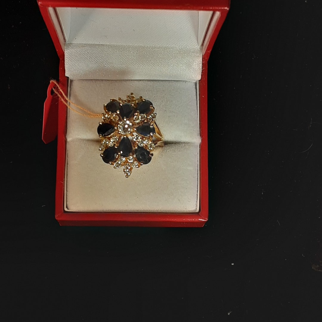 Lady's Gold Plated Over Silver Blue and White CZ Ring - Etsy