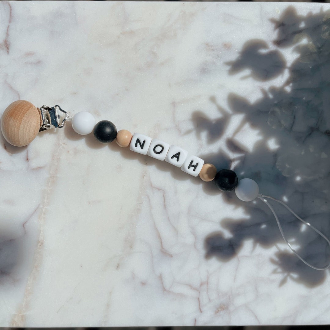 Personalized Pacifier Clip, Custom Newborn Paci Clip, Black and White ...