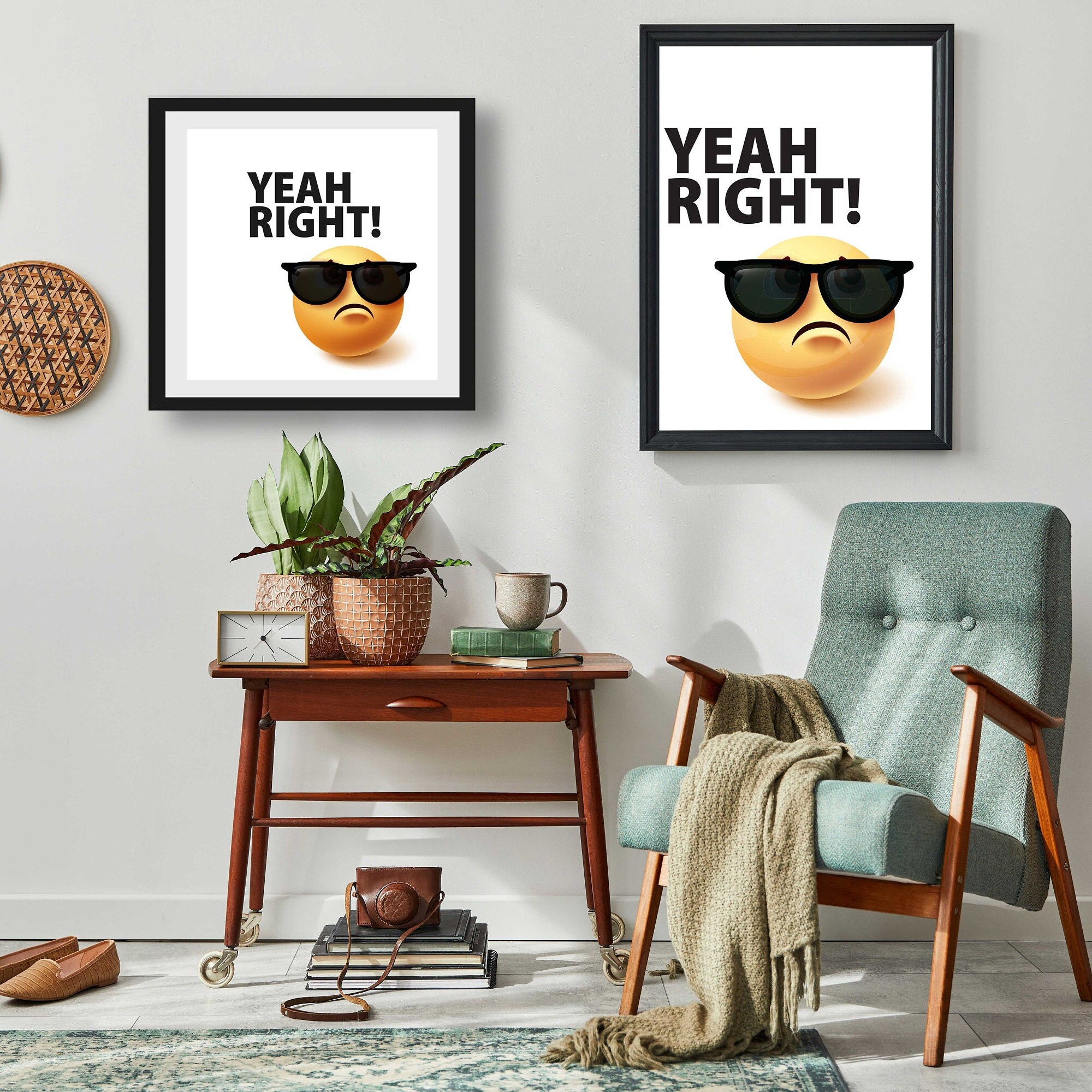 YEAH RIGHT Smiley Face Printable Digital Files Funny, Humorous Prints ...