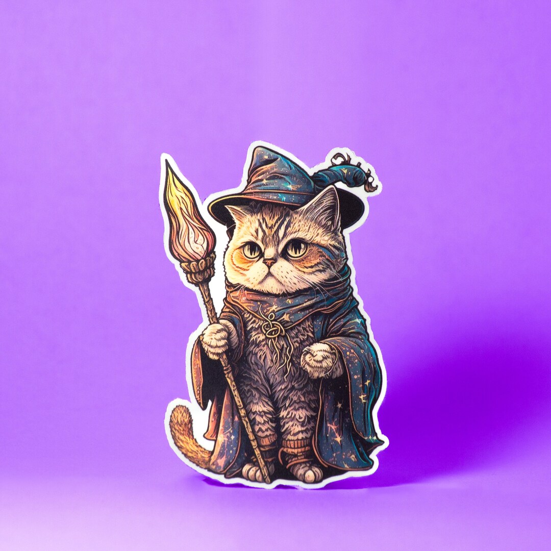 Cat Wizard // Weatherproof Outdoor Sticker // Laminated Vinyl 3 ...