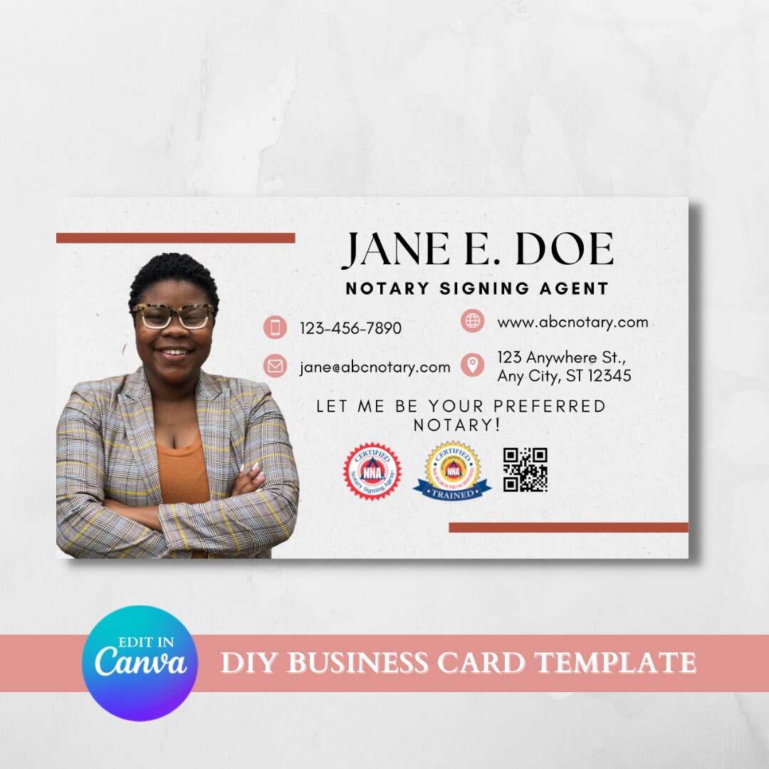 DIY Notary Business Card Template Etsy