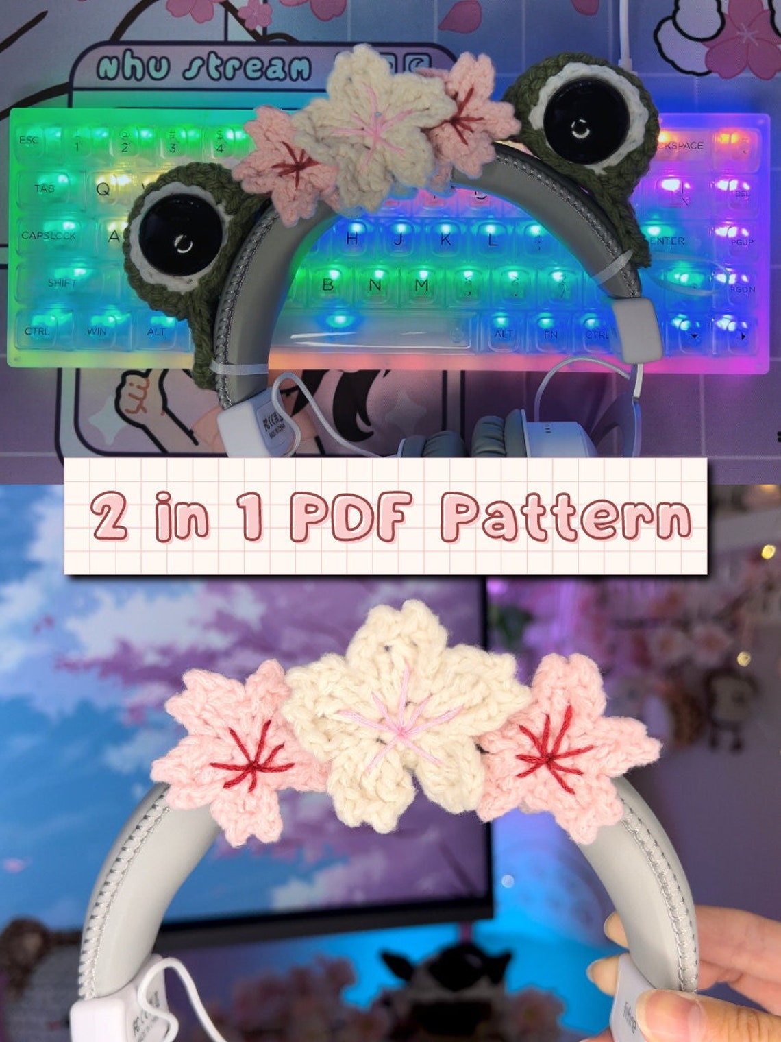 Frog Headset Accessory + Sakuras Pattern Bundle | Froggy Headphone ...
