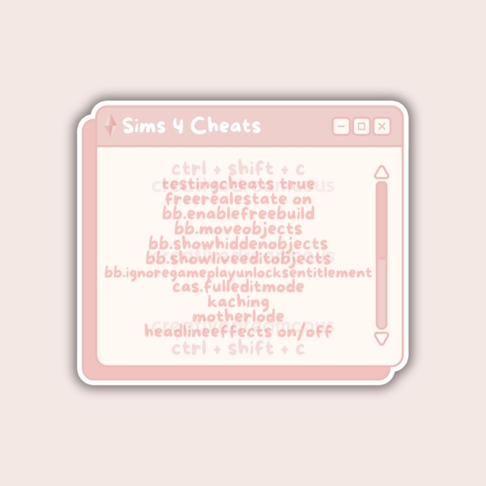 Pink Sims 4 Cheat List Sticker | Sims 4 Cheat Sticker | Sims Sticker ...