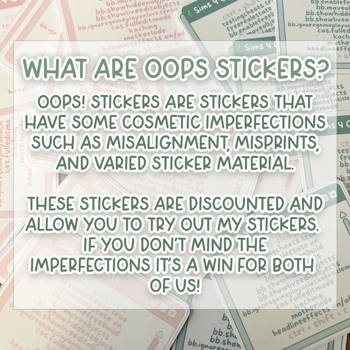 Sims 4 Cheat List Sticker | Sims 4 Cheat Oops Sticker | Sims Sticker | B Grade Stickers | Sims 4 ...