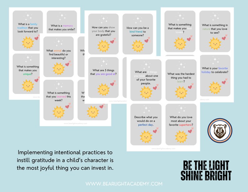 Instant Download, Printable Gratitude Cards for Children, Mindfulness ...