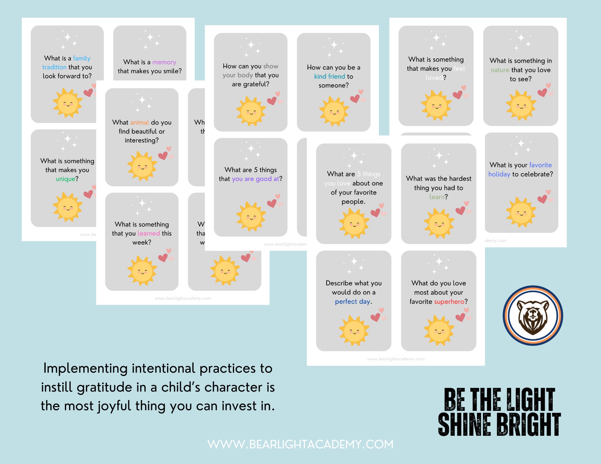 Instant Download, Printable Gratitude Cards for Children, Mindfulness ...