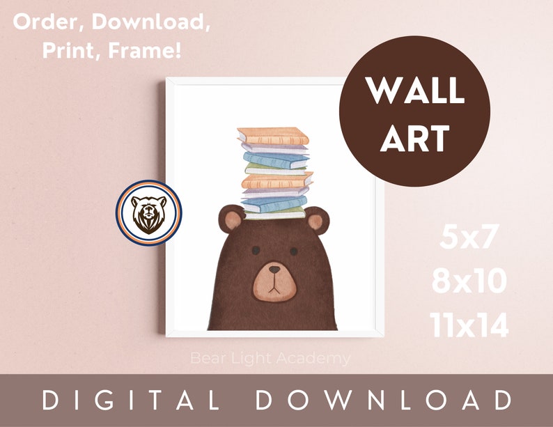 Digital Instant Download Bear Classroom Decor Wall Art Books Library ...