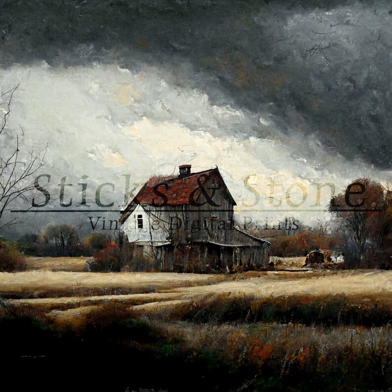 Dark and Moody Barn Oil Painting Print Rustic Vintage Barn - Etsy