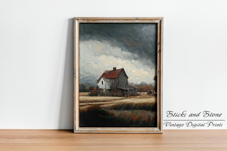 Dark and Moody Barn Oil Painting Print Rustic Vintage Barn - Etsy