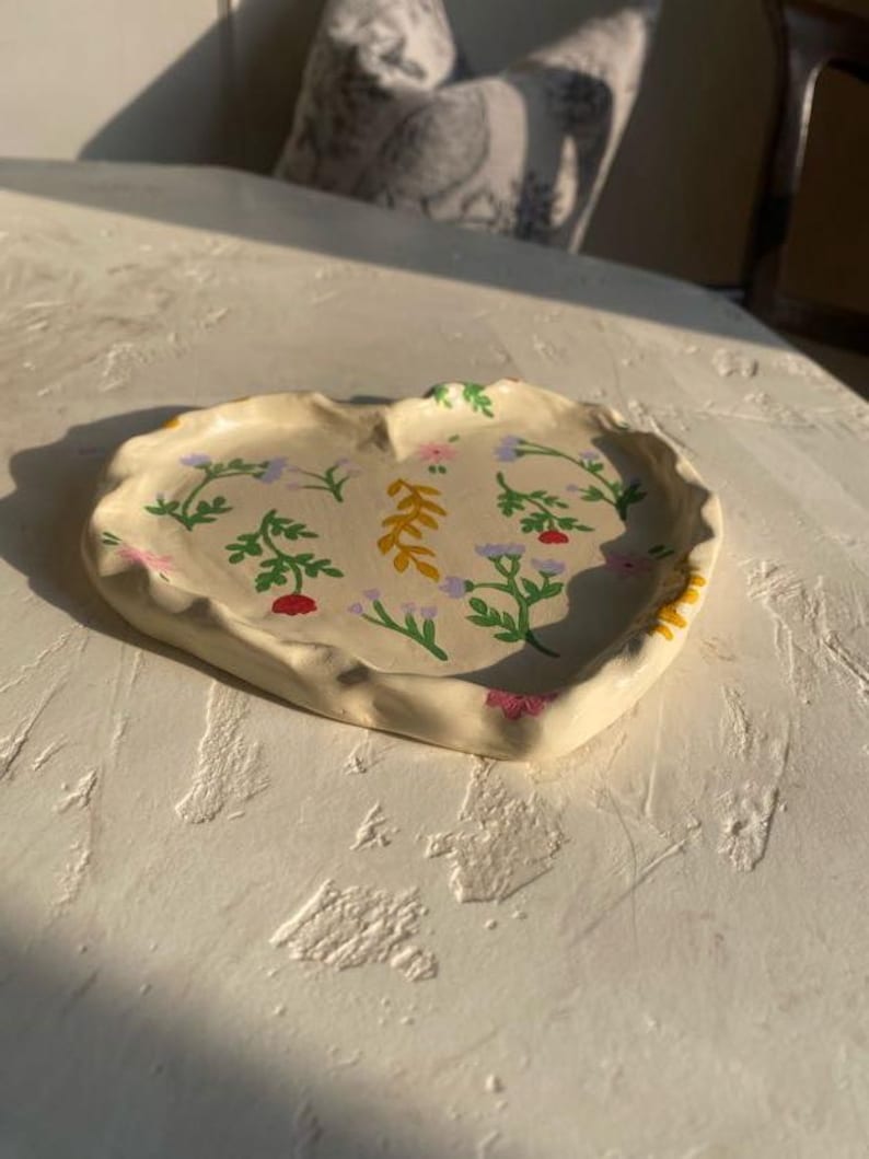 Floral Clay Jewelry Dish, Flower Trinket Tray, Homemade (made to Order ...