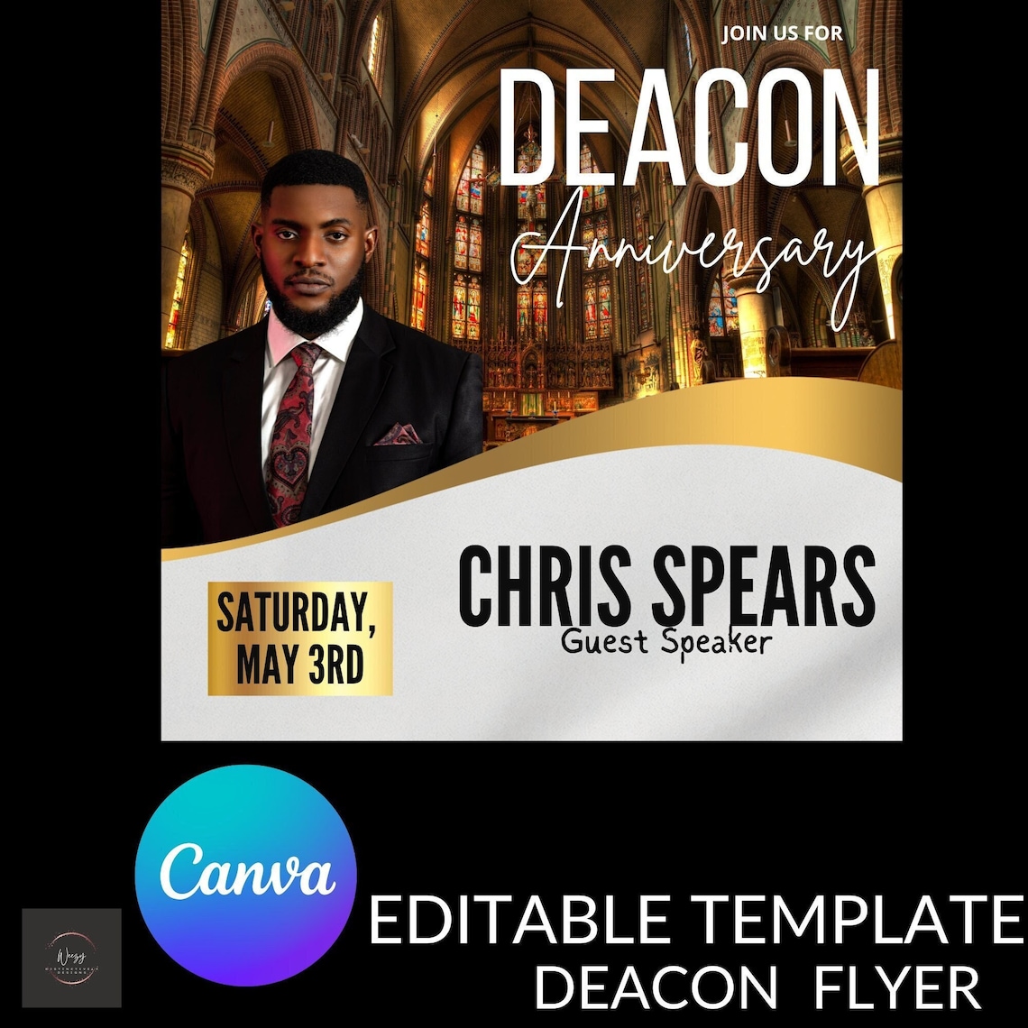 Deacon Anniversary Church Flyer | Editable Canva Template - Etsy