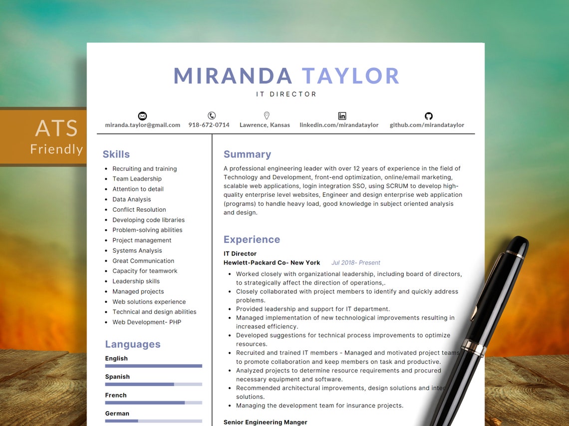 ATS Friendly Resume Template Google Docs ATS Resume Template - Etsy