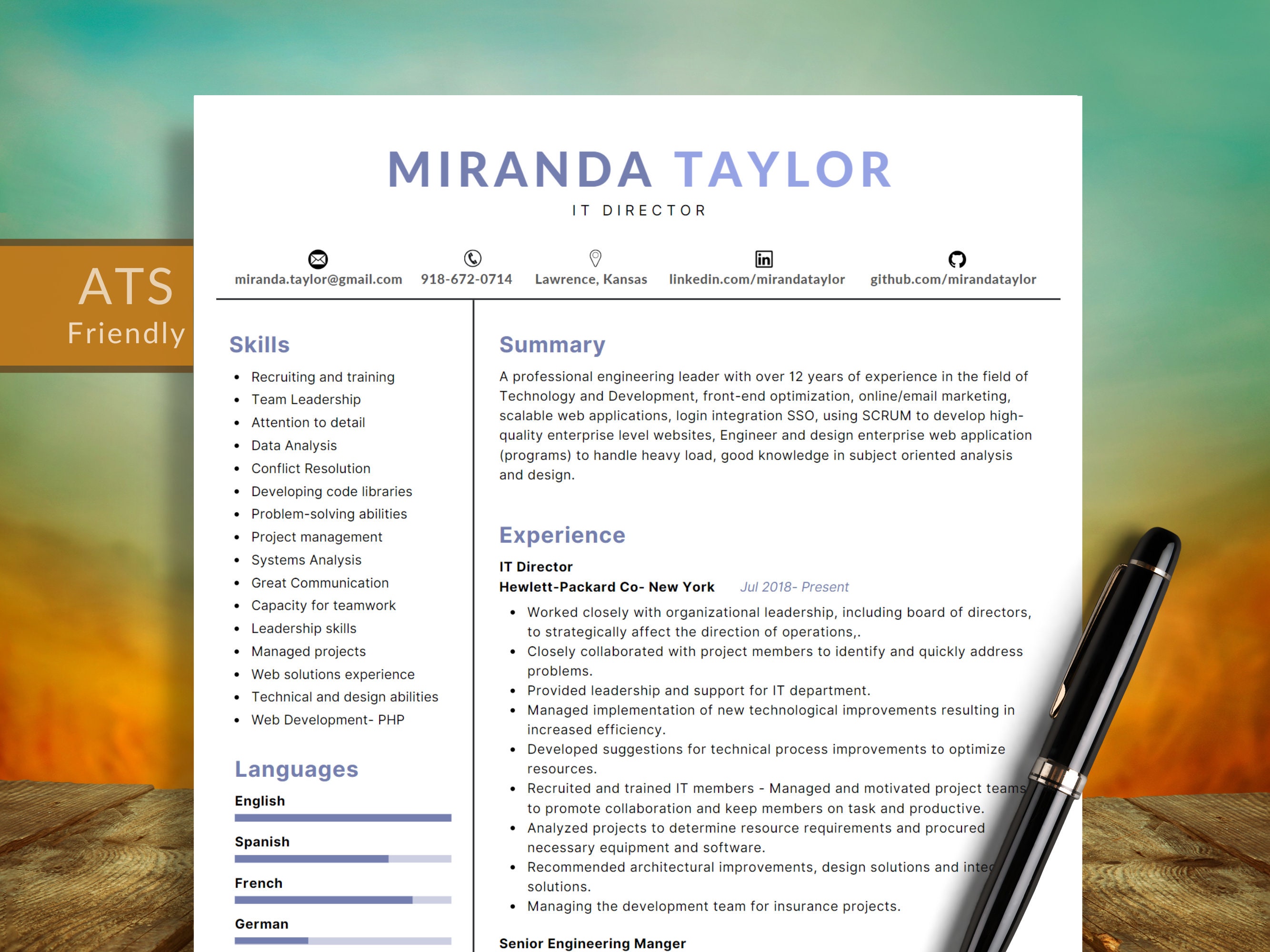 ATS Friendly Resume Template Google Docs ATS Resume Template - Etsy