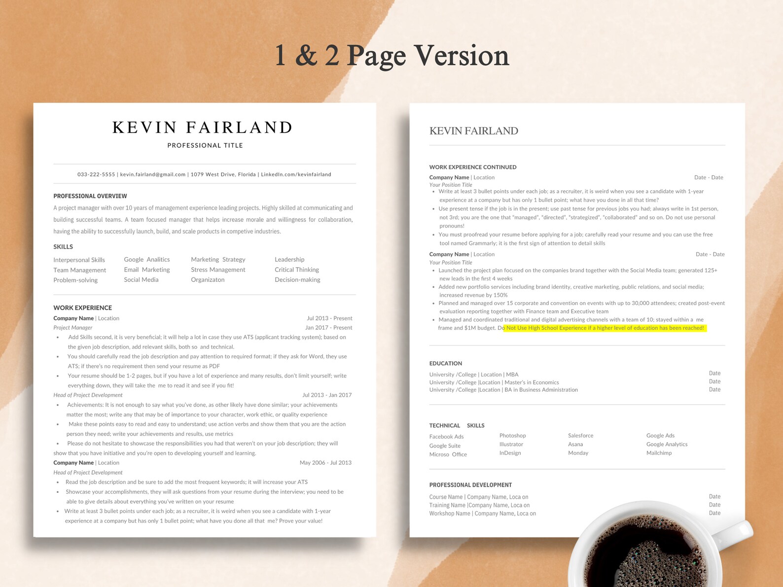ATS Friendly Resume Template for Google Docs, Word and Pages Resume ...