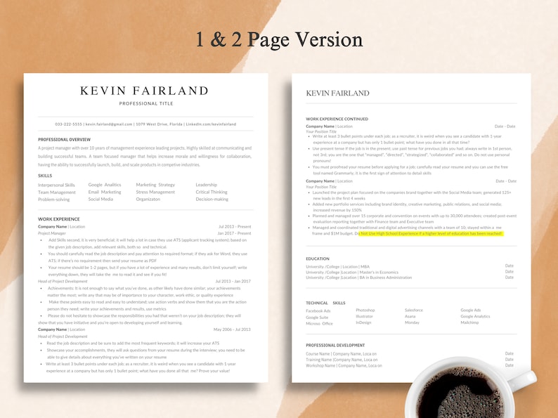 ATS Friendly Resume Template for Google Docs, Word and Pages Resume ...