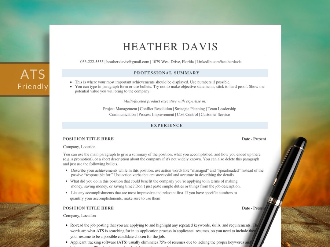 ATS Resume Template Word, Pages, Google Docs, Minimalist ATS CV ...