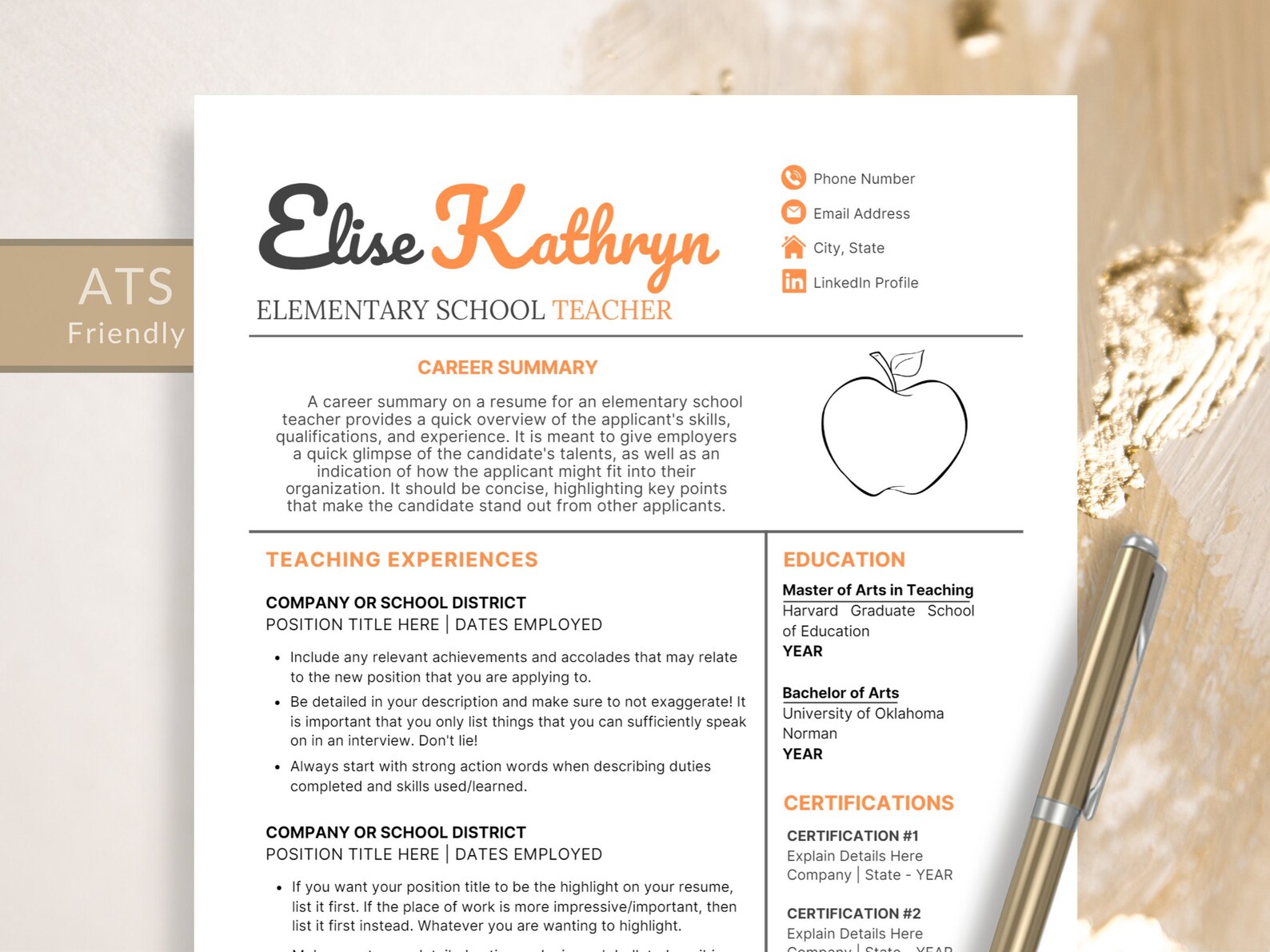 Elementary School Teacher Resume Template, School Teacher CV Template ...
