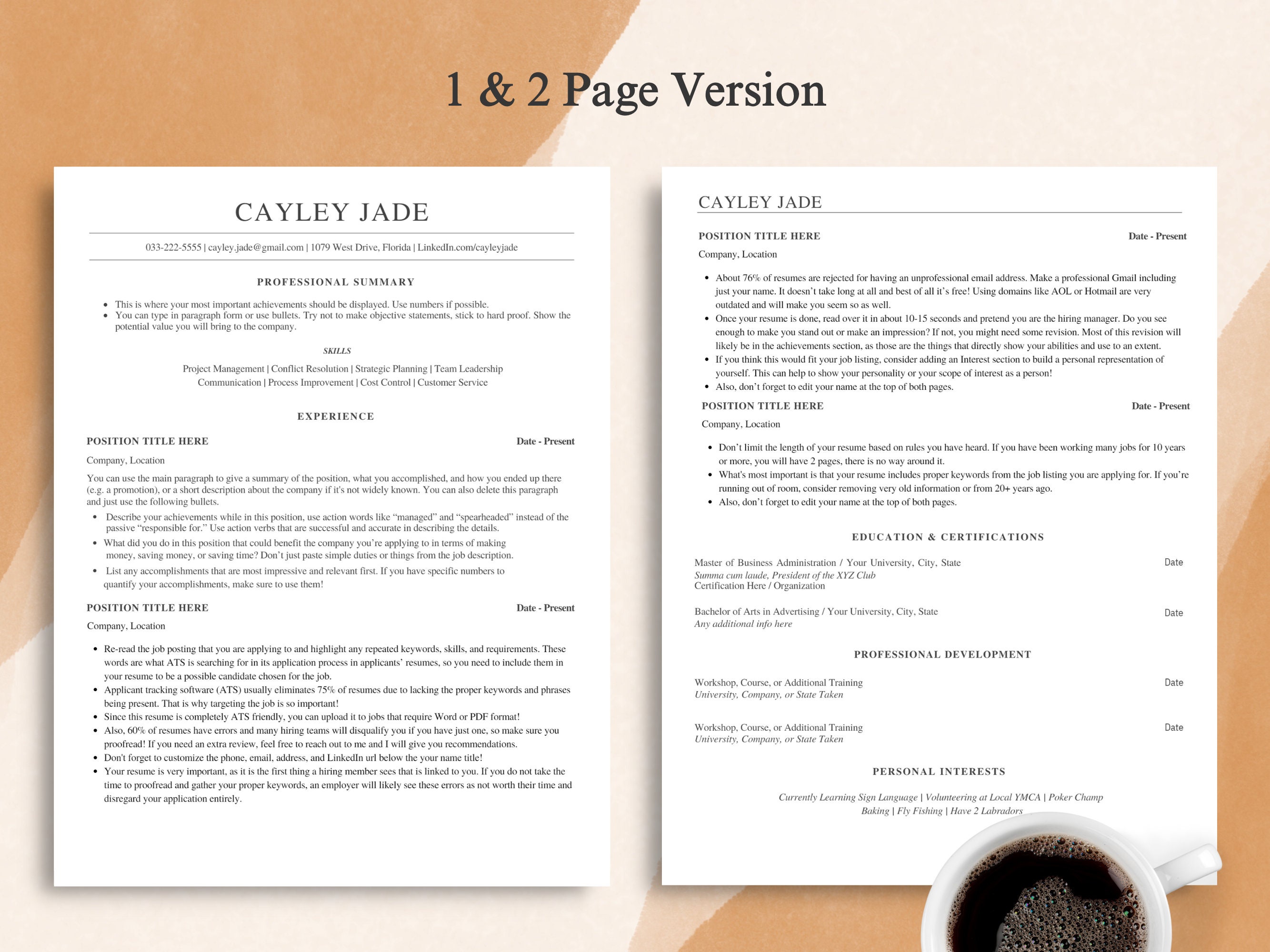ATS Resume Template Word, Pages, Google Docs, Minimalist ATS CV ...