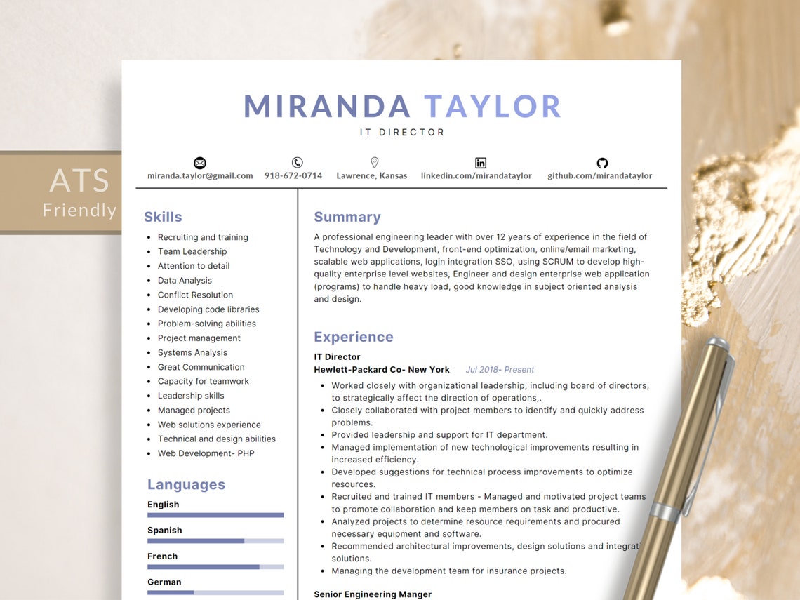 IT Resume Template Word, Pages, Google Docs, Minimalist IT CV Template ...