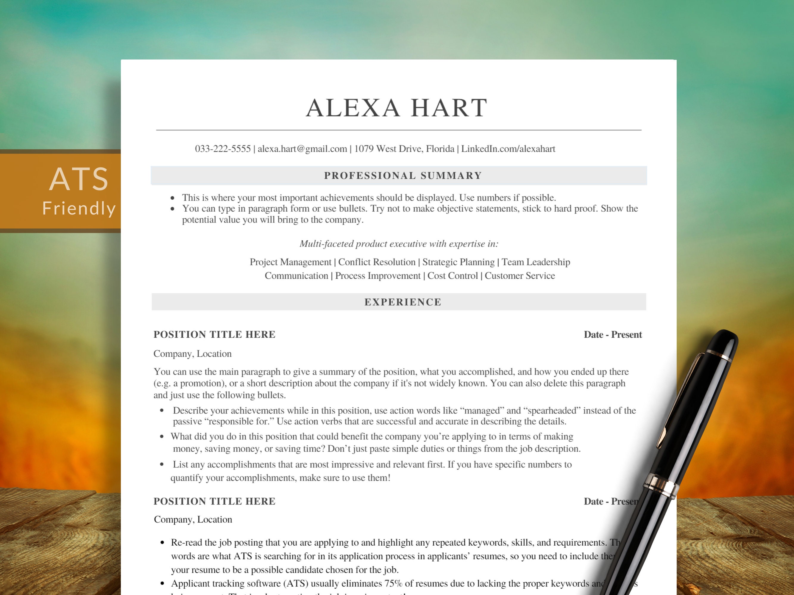 ATS Friendly Resume Template for Google Docs, Word and Pages Resume ...