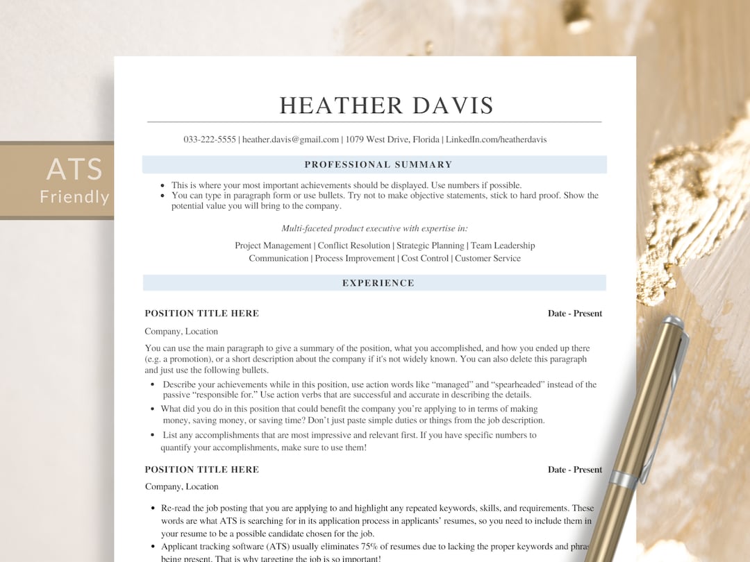 ATS Friendly Resume Template for Google Docs, Word and Pages Resume ...