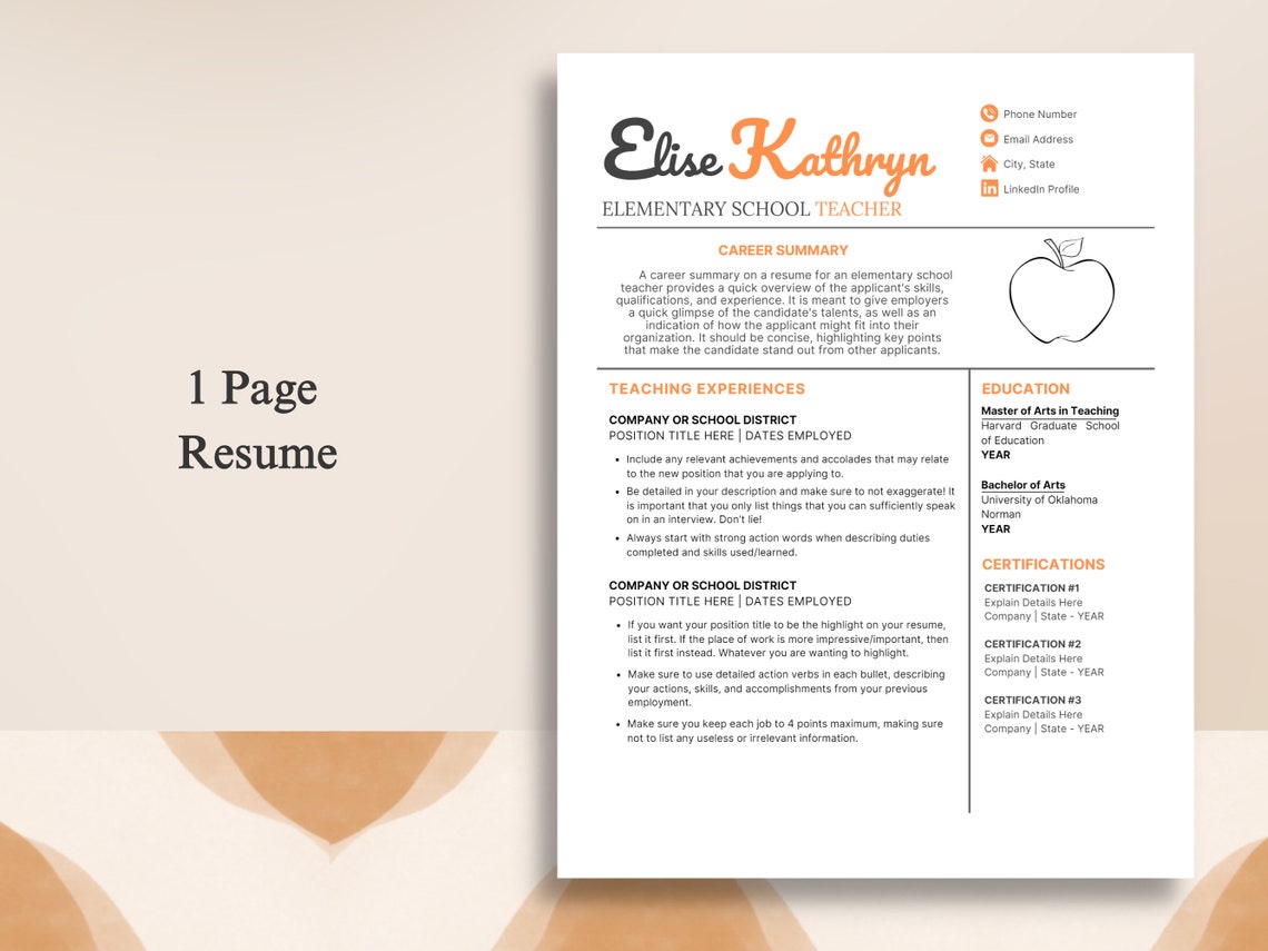 Elementary School Teacher Resume Template, School Teacher CV Template ...