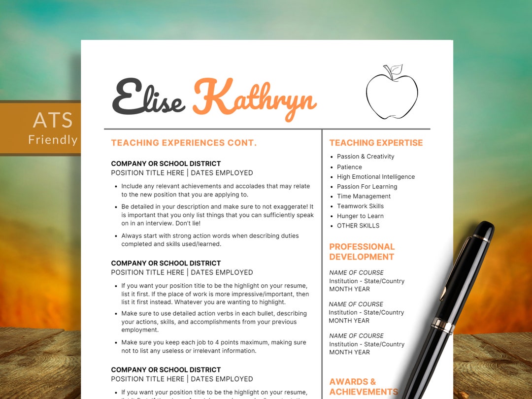 Teacher Resume Template Word, Pages, Google Docs, Creative Teacher ...