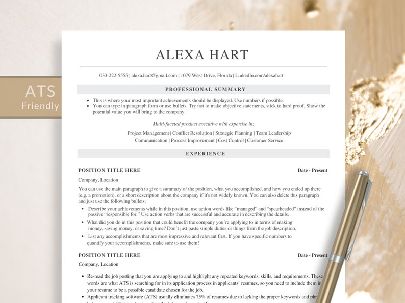 Modern Resume Template Word, ATS Friendly Resume Template Google Docs ...