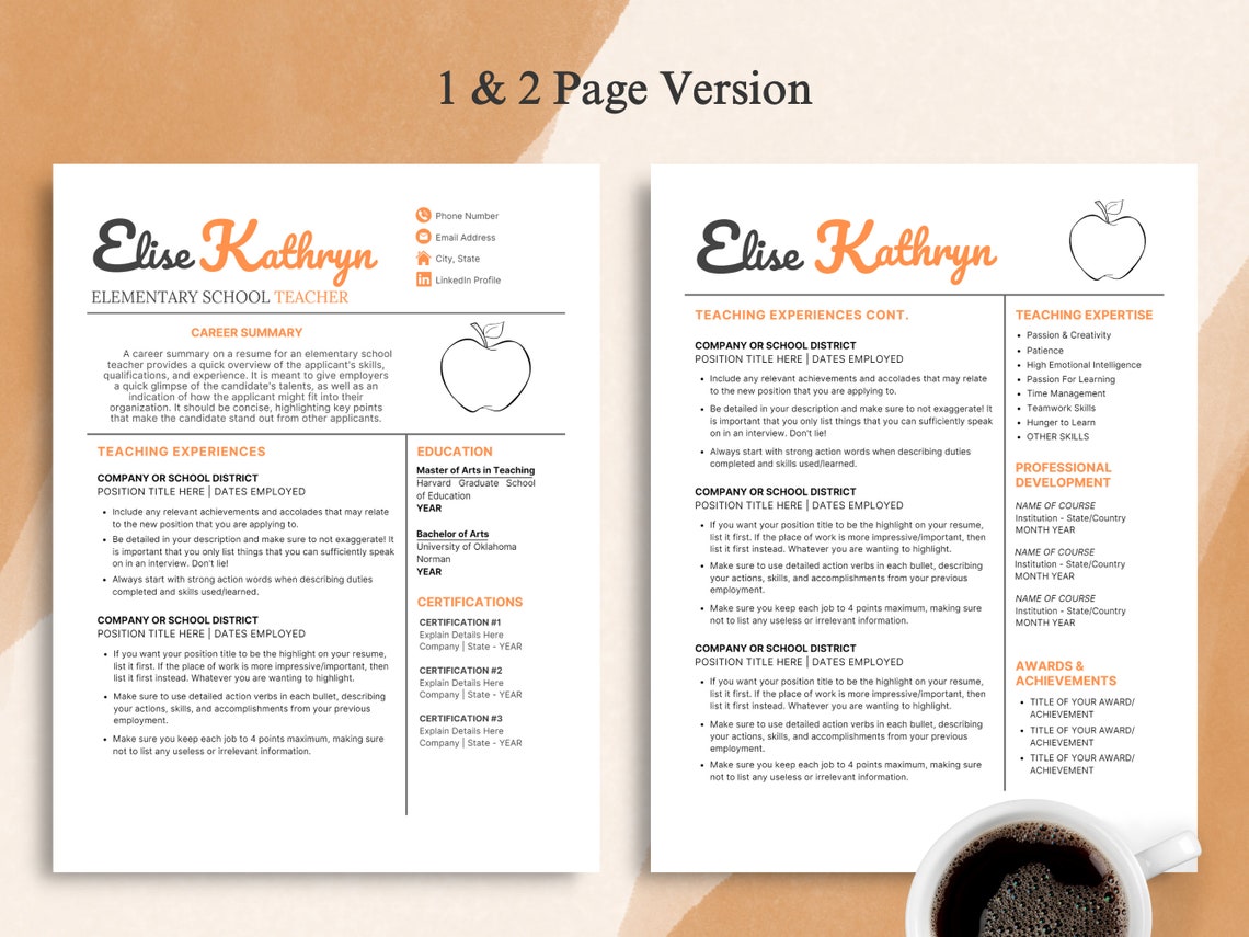 Elementary School Teacher Resume Template, School Teacher CV Template ...
