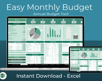 Monthly & Annual Budget Template Excel Spreadsheet - Etsy