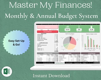 Monthly & Annual Budget Template Excel Spreadsheet - Etsy