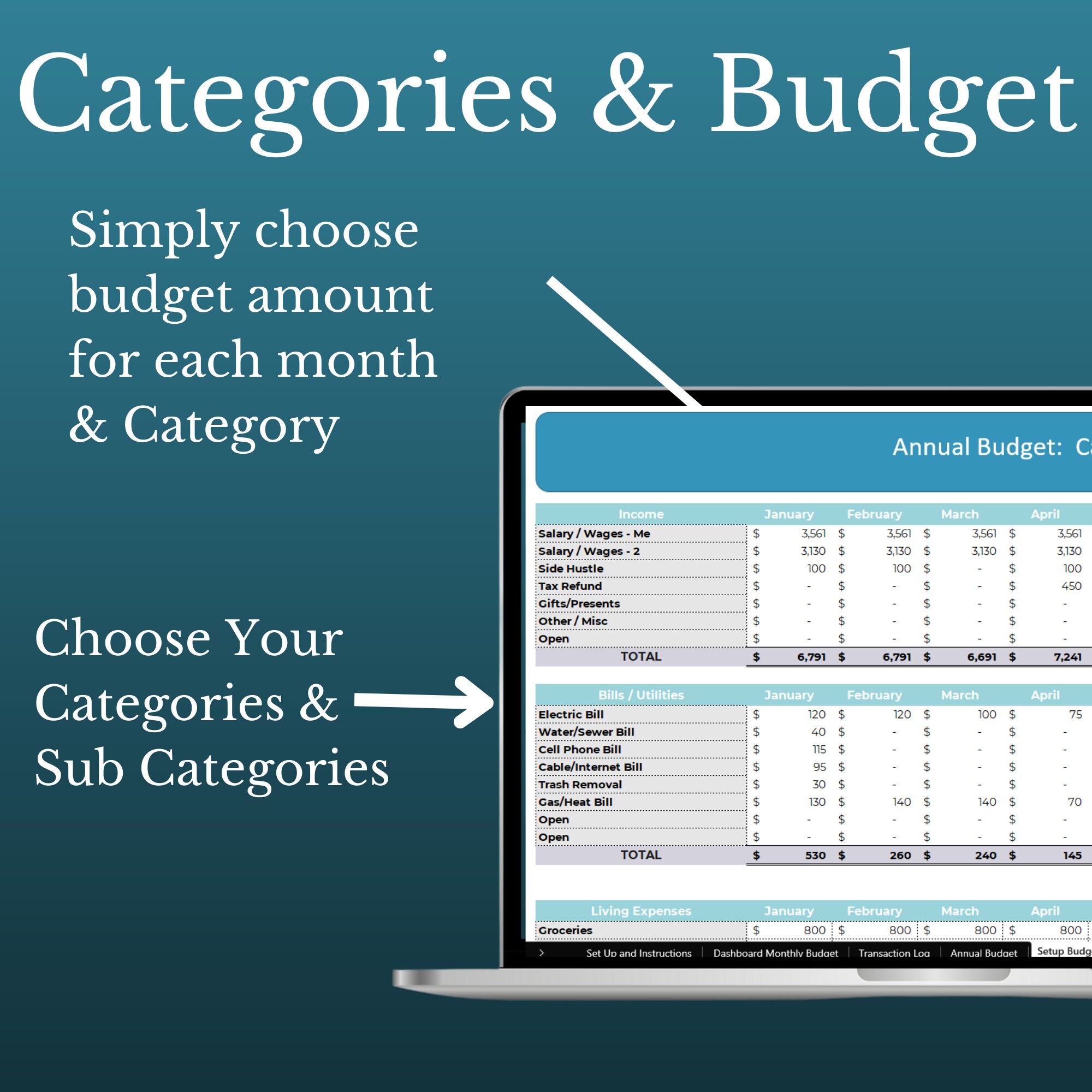 Monthly & Annual Budget Template Excel Spreadsheet - Etsy